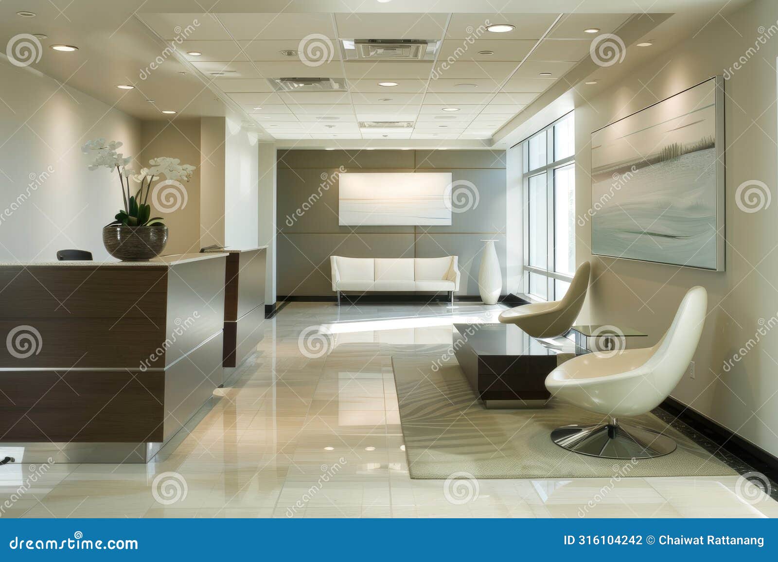 Minimalist Reception Area with Clean Signage and Seating. Stock ...