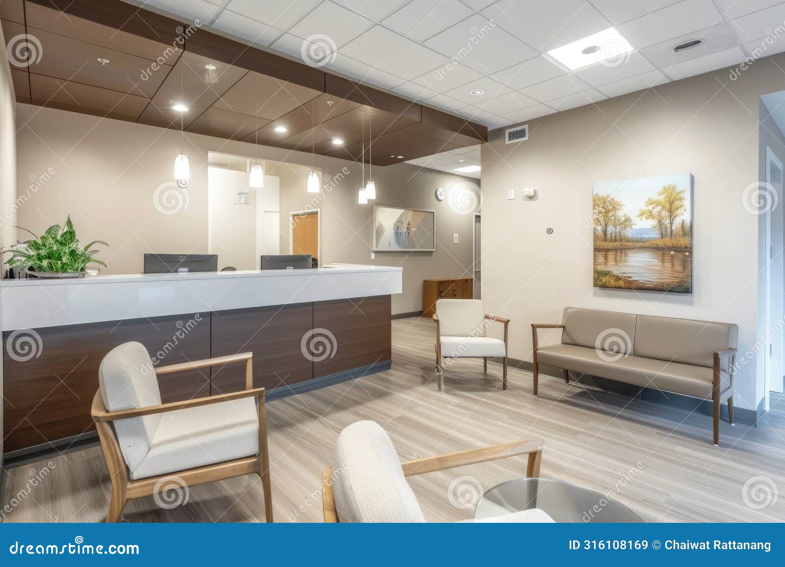 Minimalist Reception Area with Clean Signage and Seating. Stock ...