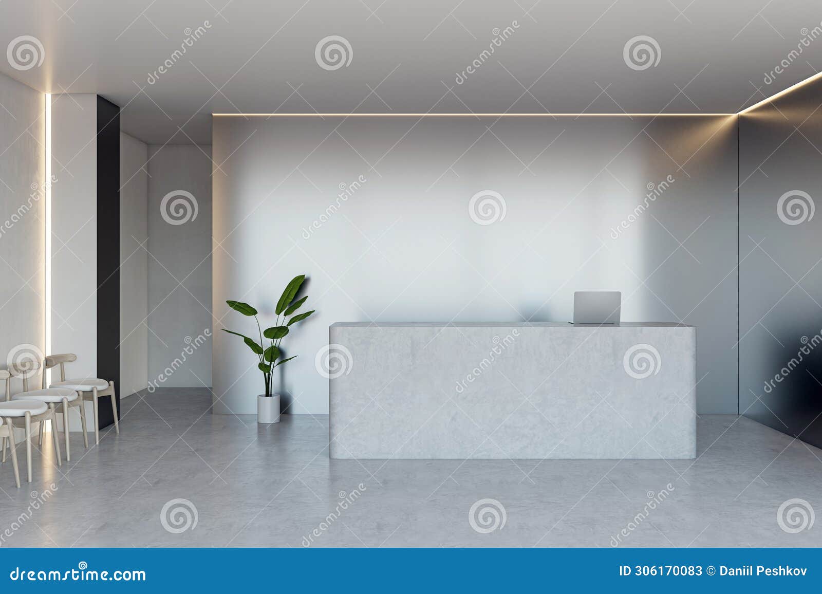 Minimalist Reception Desk in a Well Lit Office Space with Subtle ...