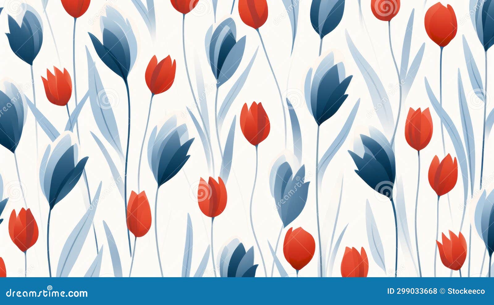 Minimalist Red and Blue Tulip Pattern with Dreamlike Brushstrokes Stock ...