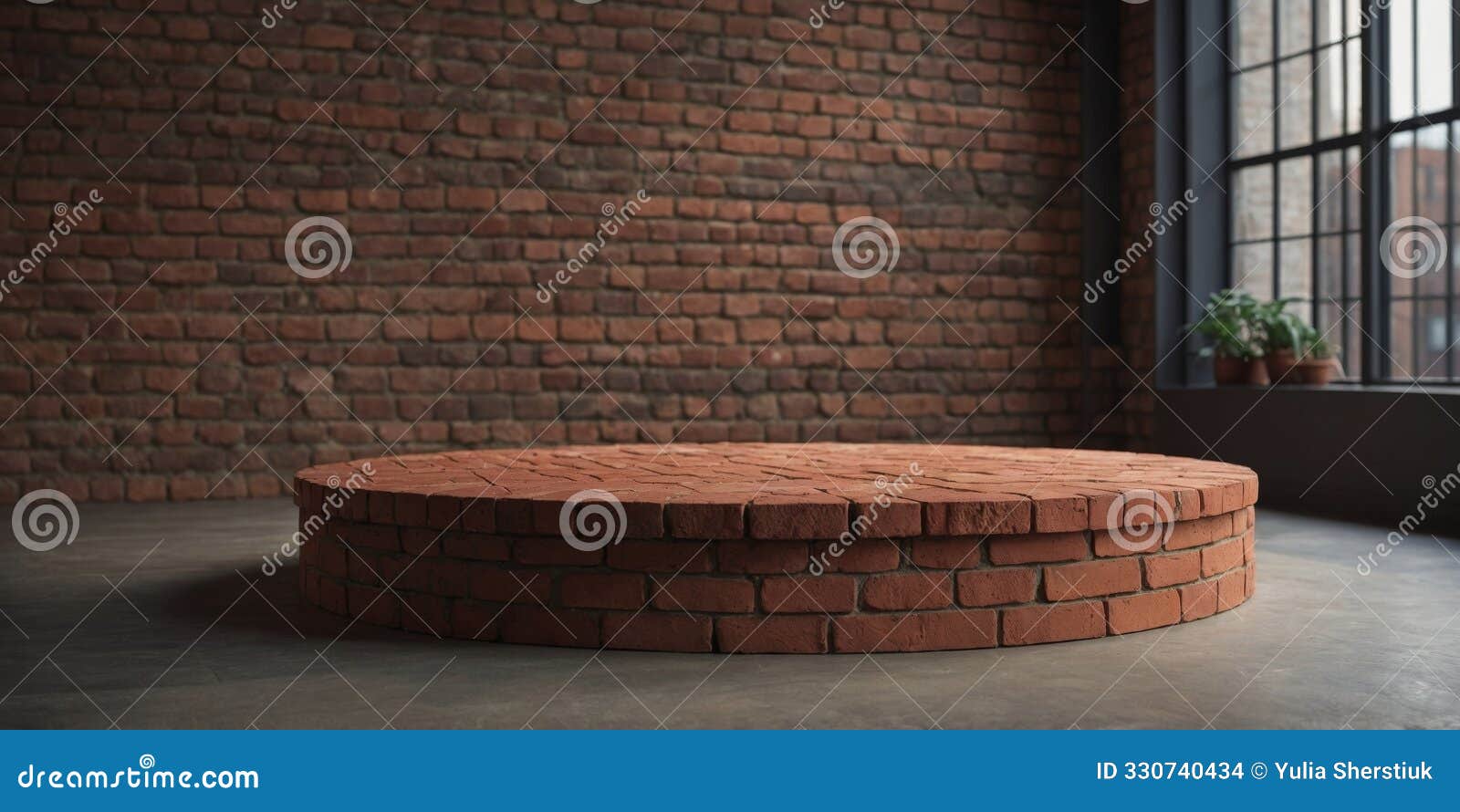 Minimalist Red Brick Room with a Round Stage Platform Perfect for ...