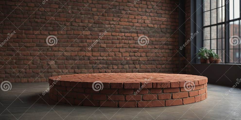 Minimalist Red Brick Room with a Round Stage Platform Perfect for ...