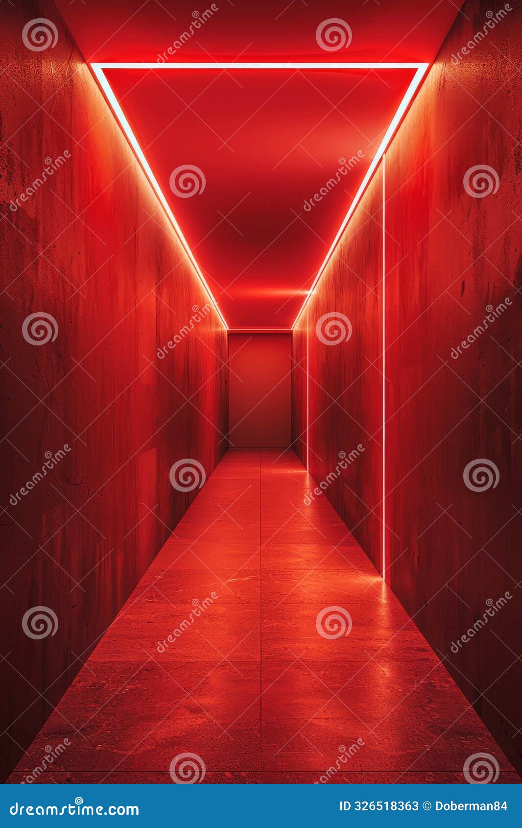 Minimalist Red Hallway with Dramatic Lighting and Simple Geometric ...