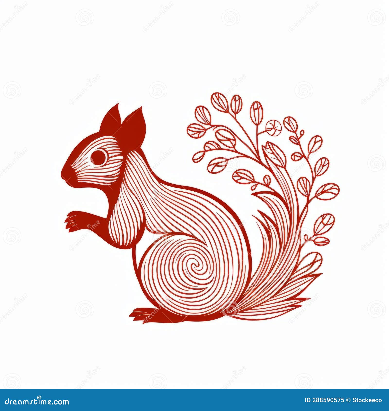 Minimalist Red Squirrel Design with Organic Flowing Forms Stock ...