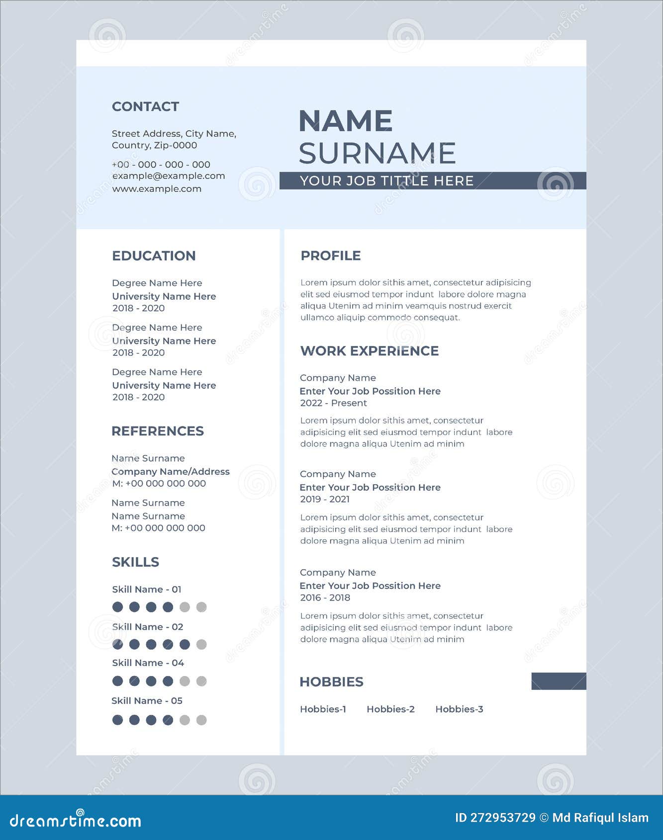 Minimalist Resume Cv Template Design for Business Stock Vector ...