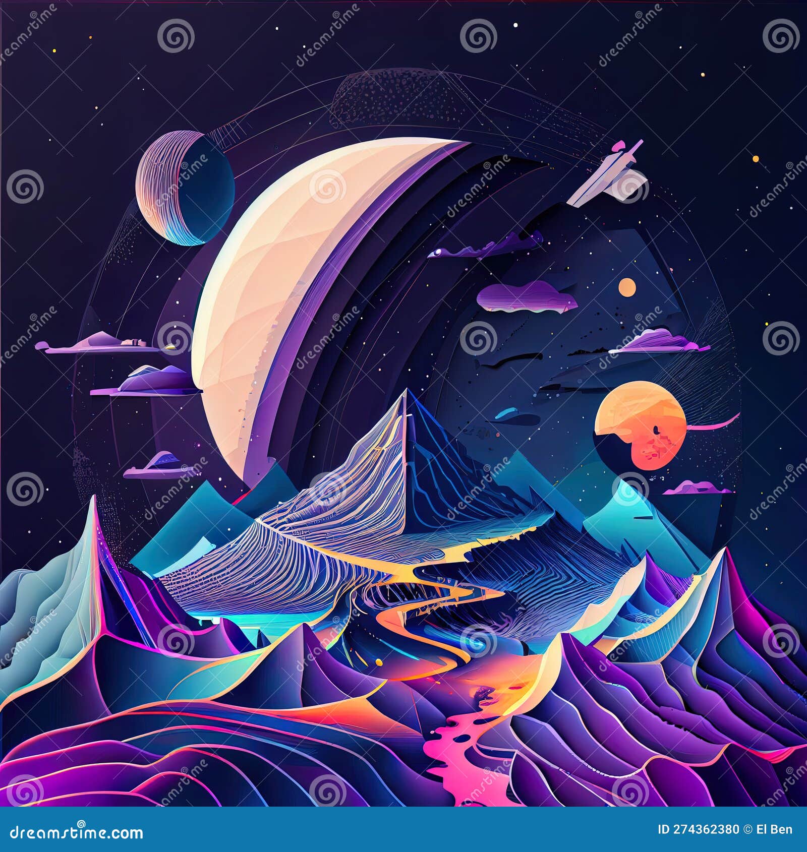Retro Moonscape Stock Illustrations – 250 Retro Moonscape Stock ...