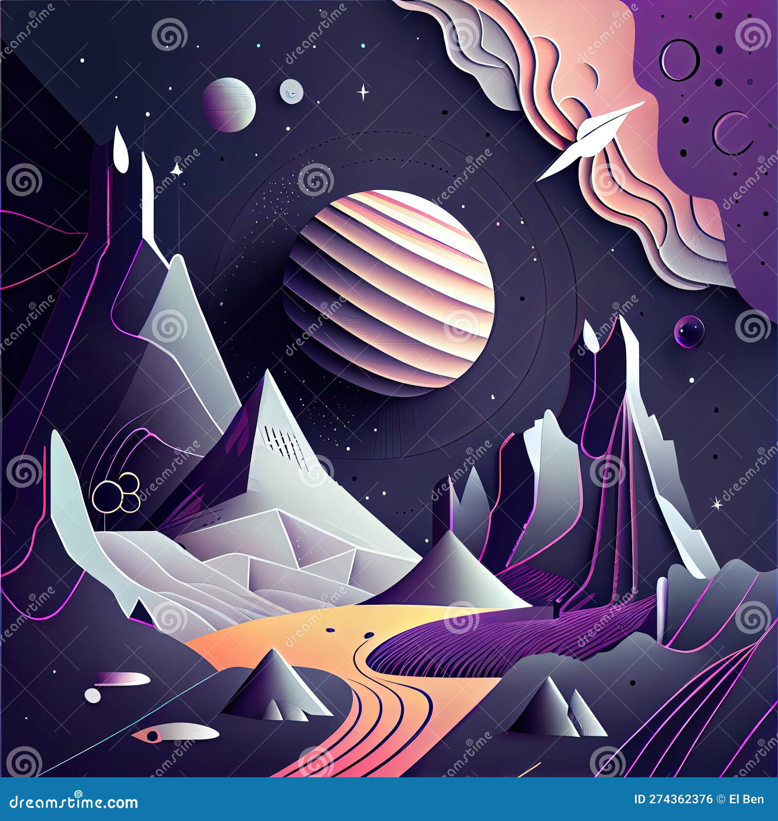 Minimalist Retro Moonscape - Ai Generated Stock Photo - Image of night ...