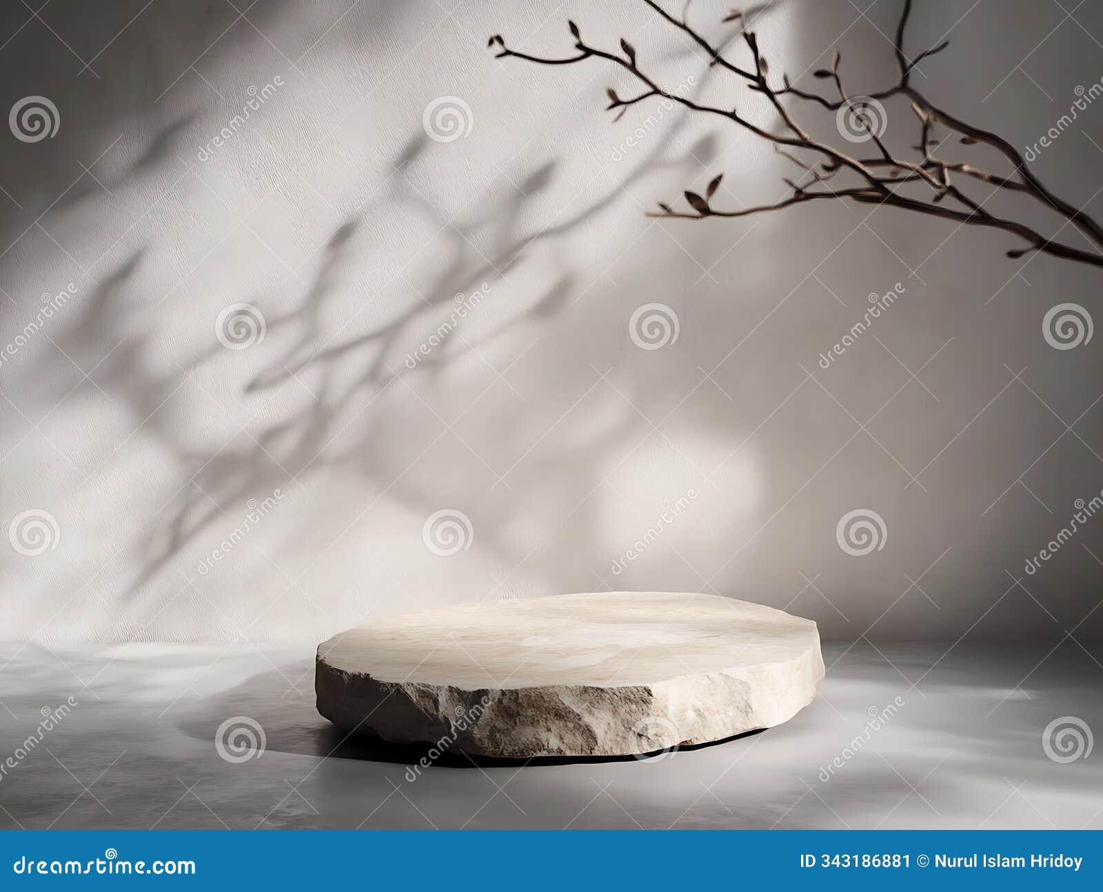 Minimalist Round Stone Platform Casting Soft Shadows, with a Delicate ...