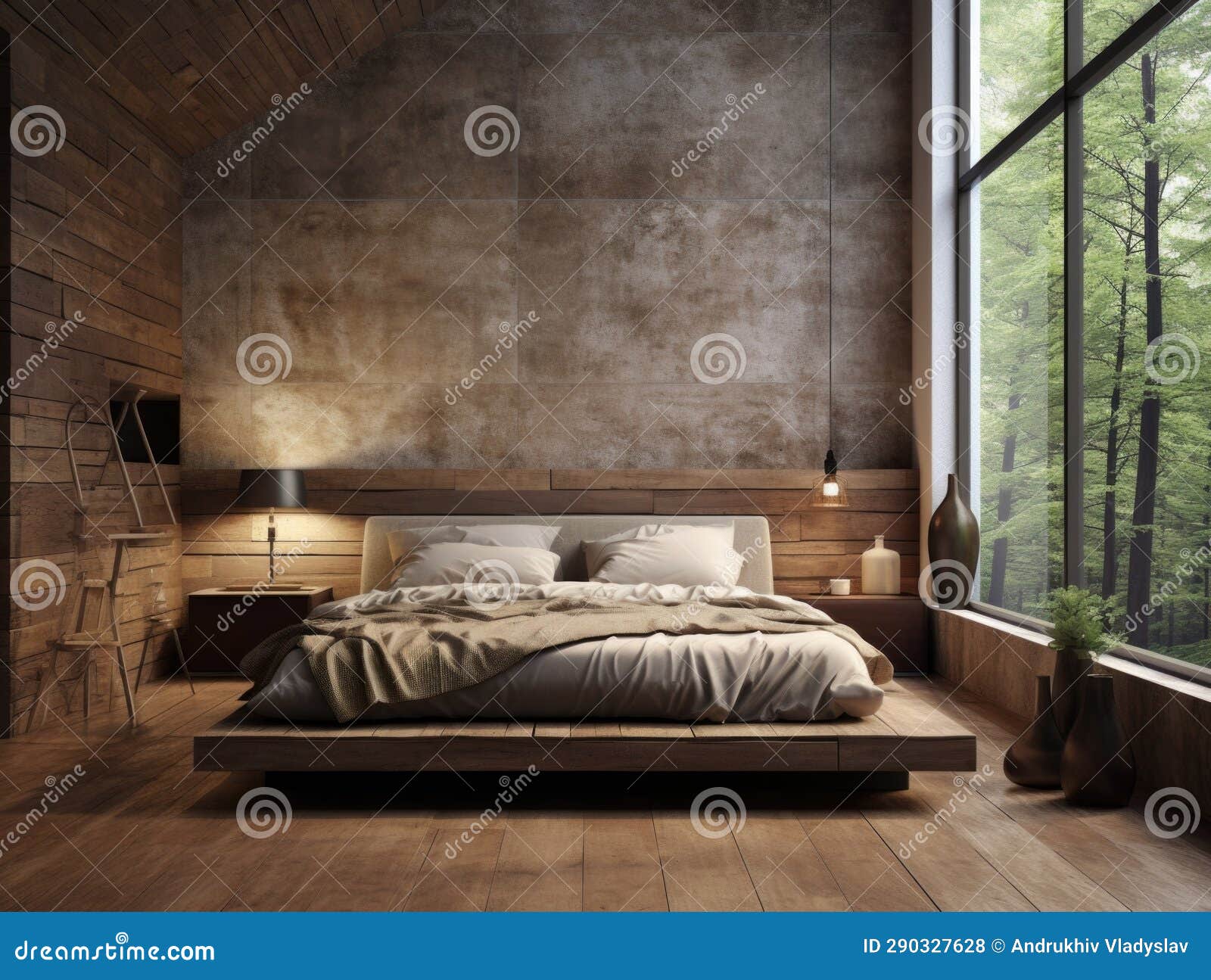 Minimalist Rustic Interior Design of Modern Bedroom Stock Illustration ...