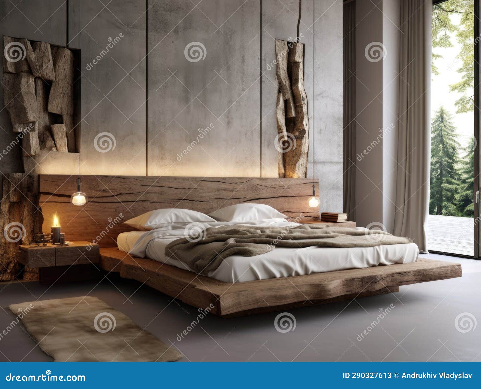 Minimalist Rustic Interior Design of Modern Bedroom Stock Illustration ...