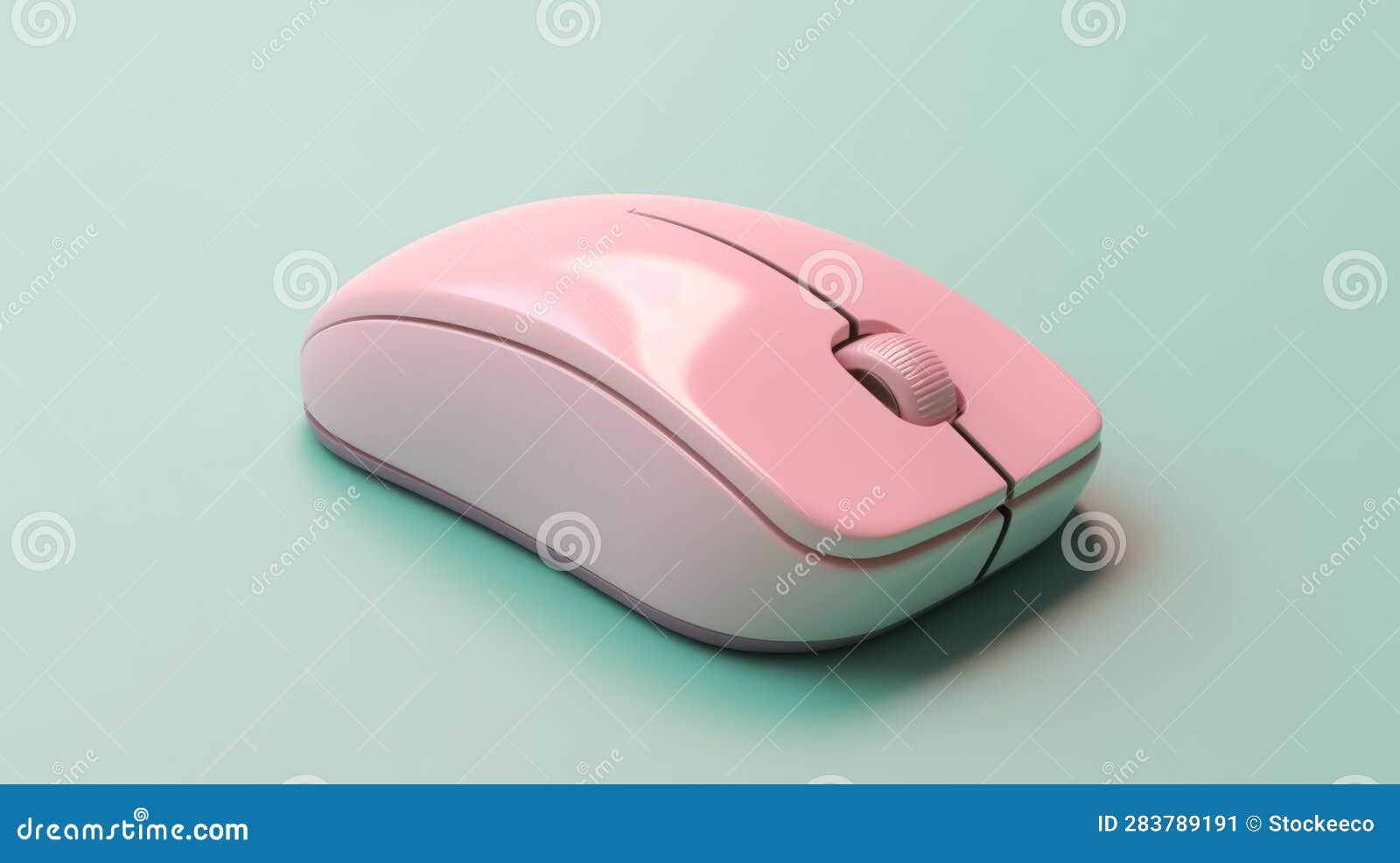 Minimalist 1980s Design: Pink Computer Mouse on Green Background Stock ...
