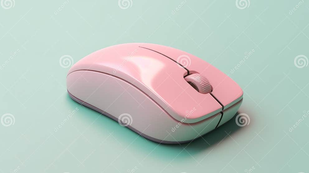 Minimalist 1980s Design: Pink Computer Mouse on Green Background Stock ...
