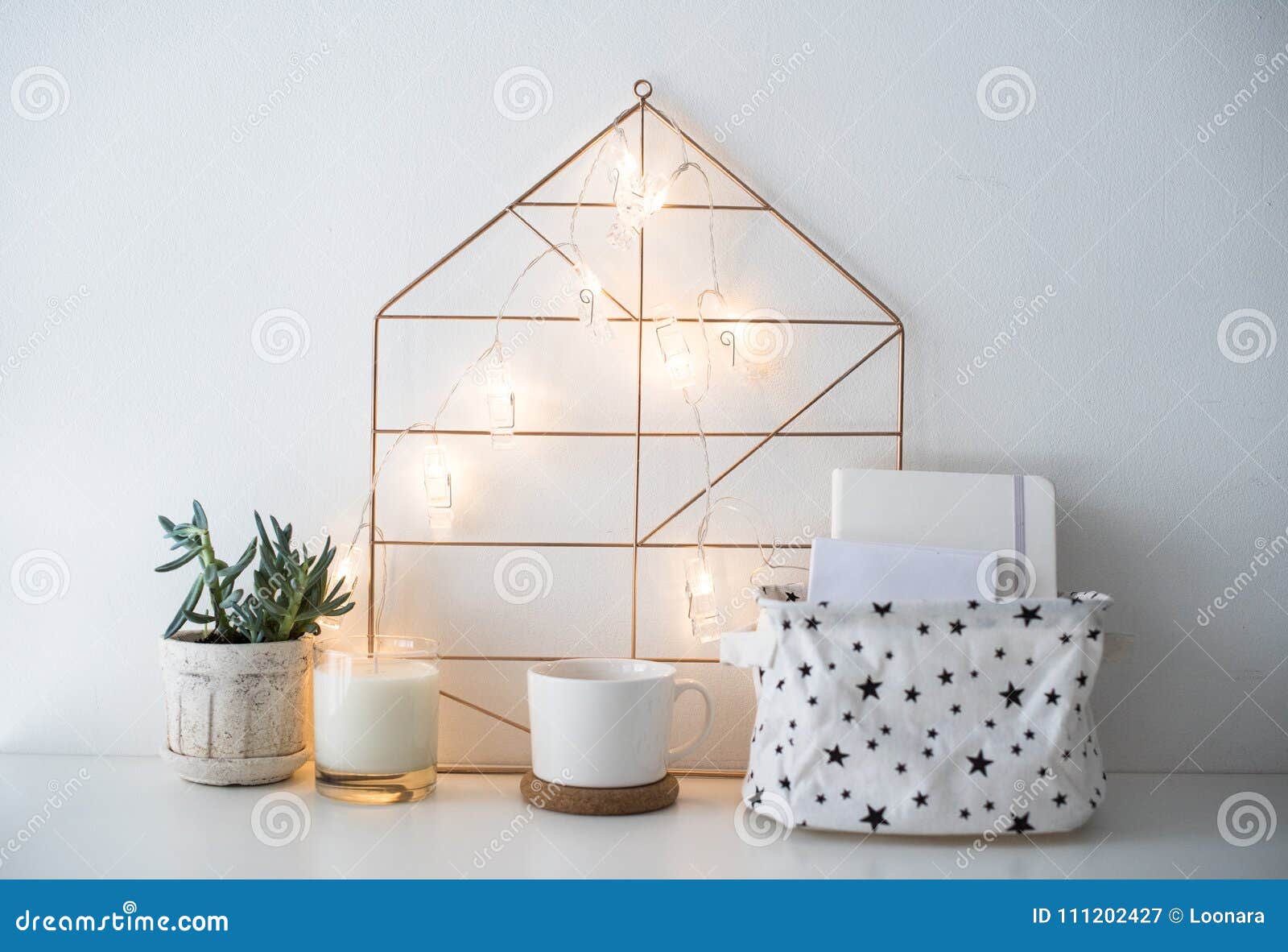 Minimalist Scandinavian Home Decor, Storage Box and String Light Stock ...