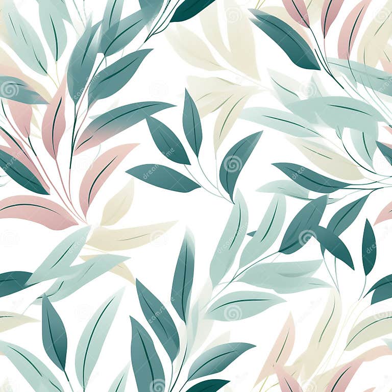 A Minimalist Seamless Pattern Featuring Foliage in Pastel Colors. Stock ...