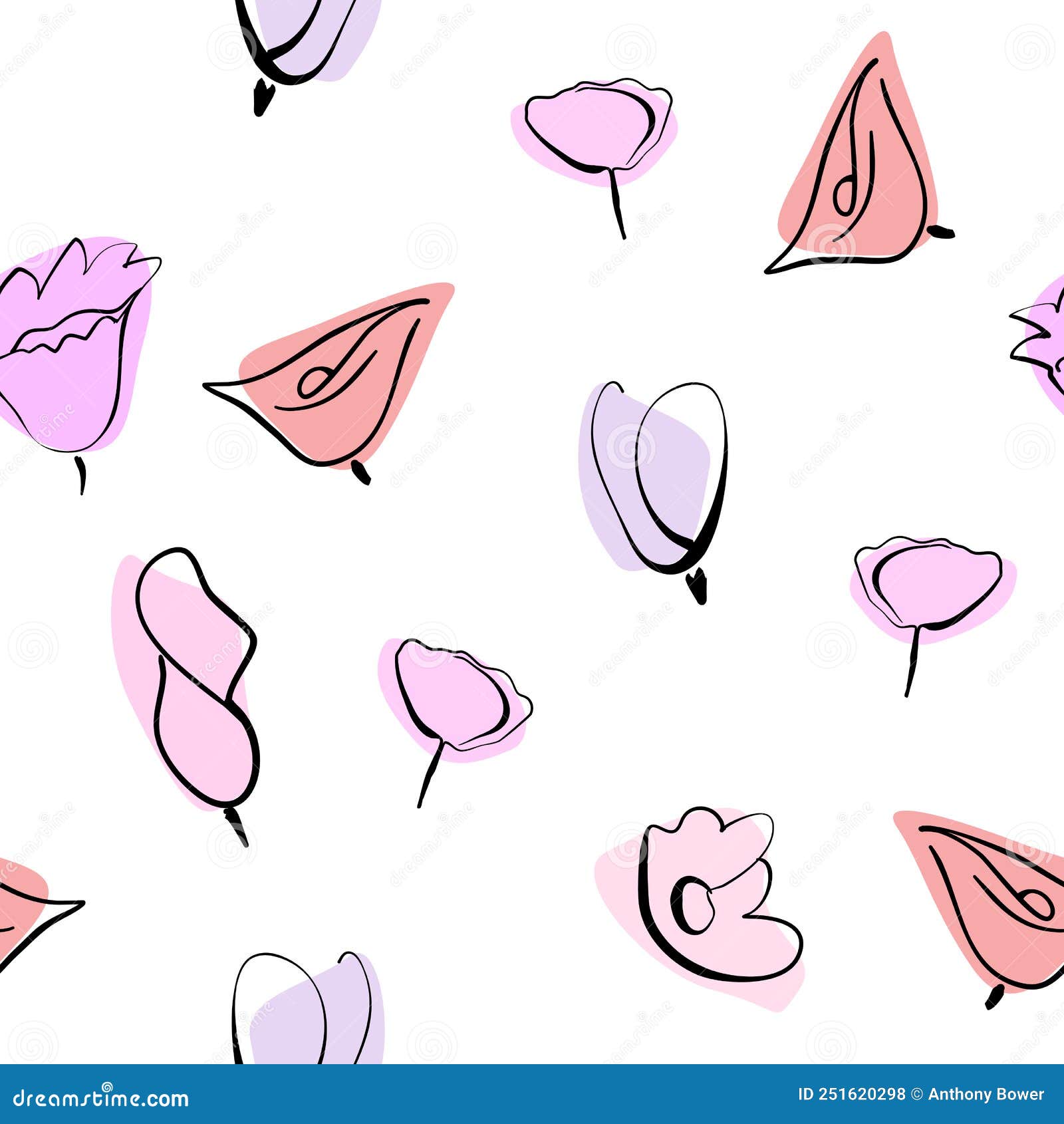 Seamless Repeating Pattern of Floral Line Art with Colour Stock Vector ...