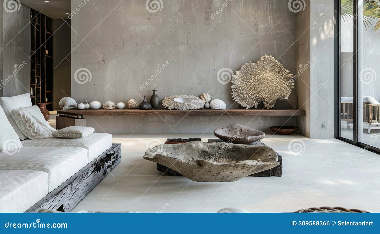 Minimalist Shells and Stones Arrangement in Modern Interior Stock ...