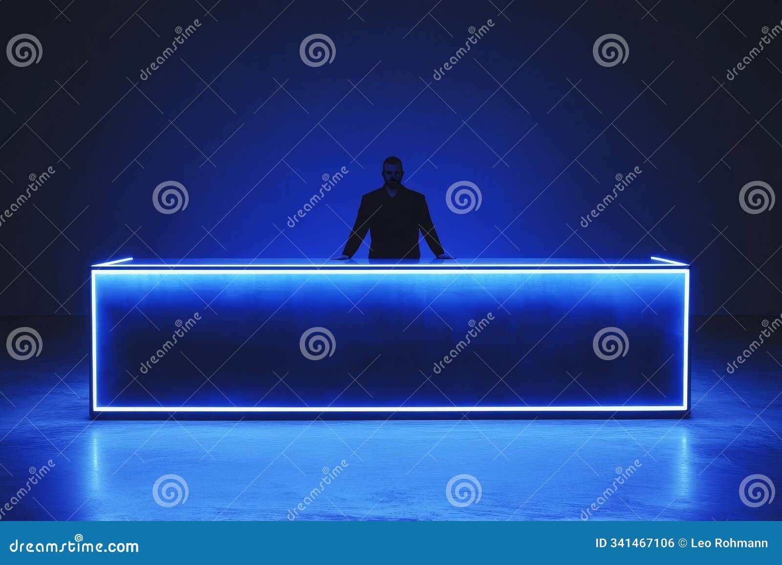 Minimalist Silhouette of a Person Standing Behind a Glowing Rectangular ...