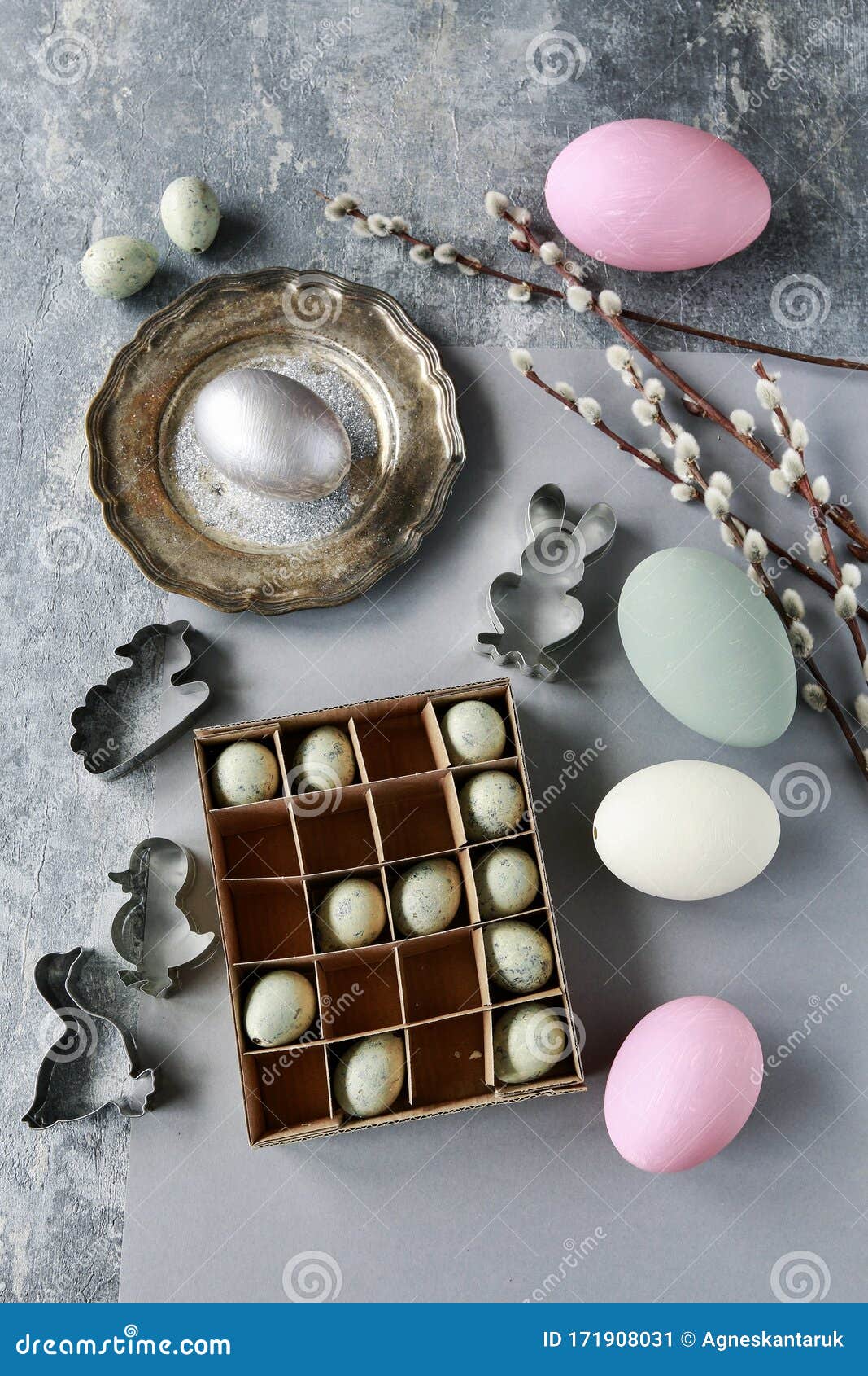 Minimalist Silver Easter Decoration. Flat Laty Stock Image - Image of ...