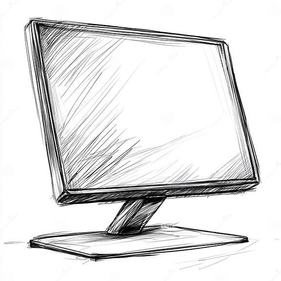 Minimalist Sketch of a Computer Monitor on a Stand Stock Illustration ...