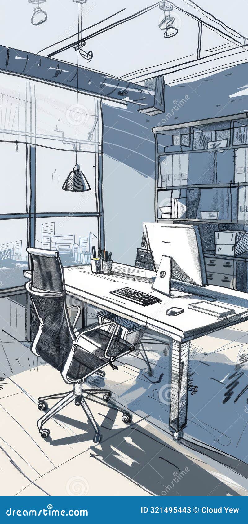 Minimalist Sketch of a Corporate Office Setup. Stock Illustration ...