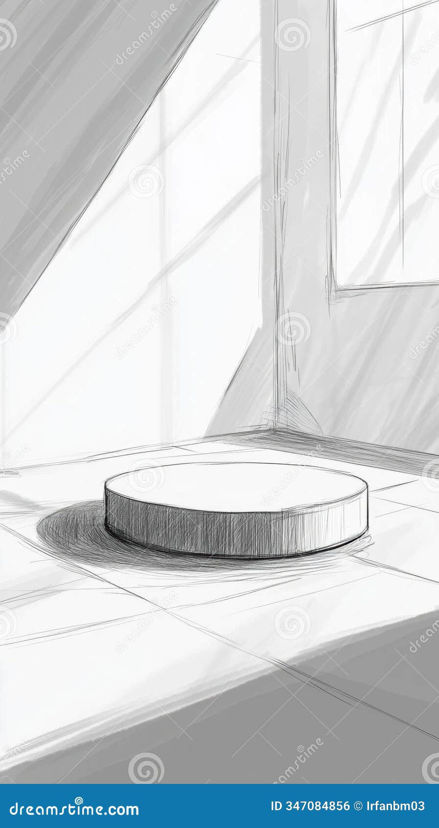 Minimalist Sketch of a Cylindrical Platform in a Room with a Window ...