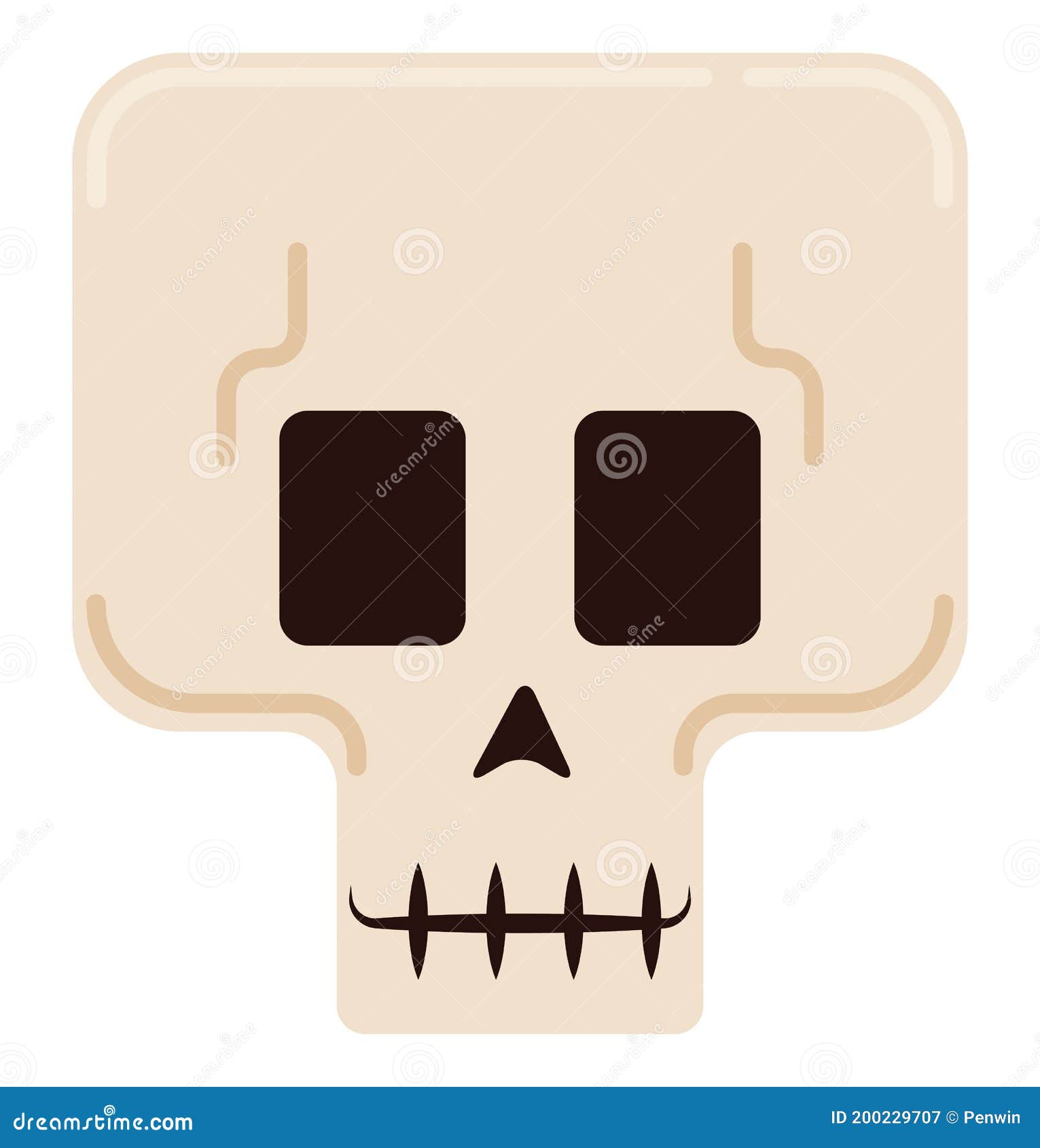 Smiling Skull with Round Borders in Flat Style, Vector Illustration ...