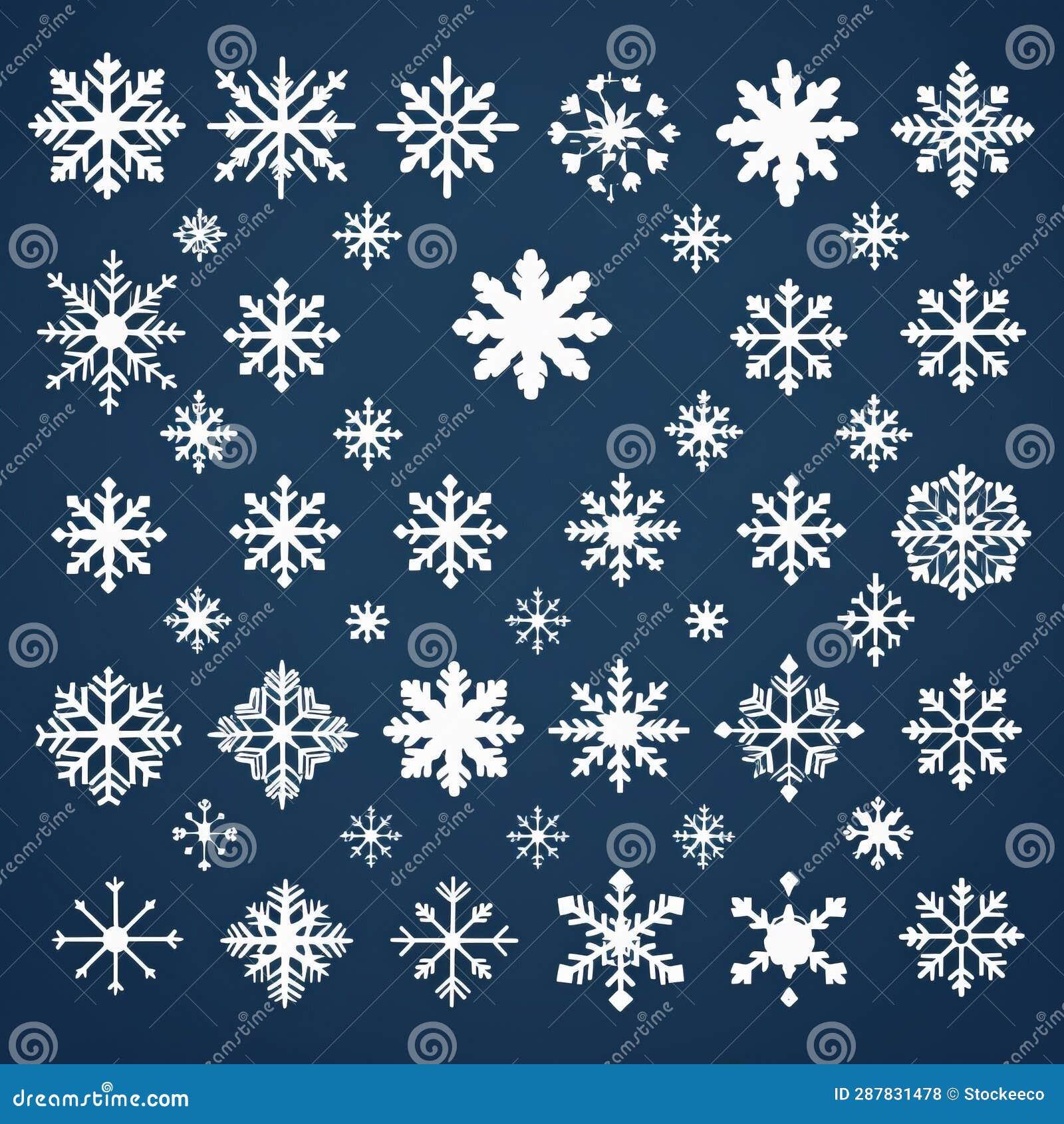 Minimalist Snowflake Vector Icon Set on Blue Background Stock ...