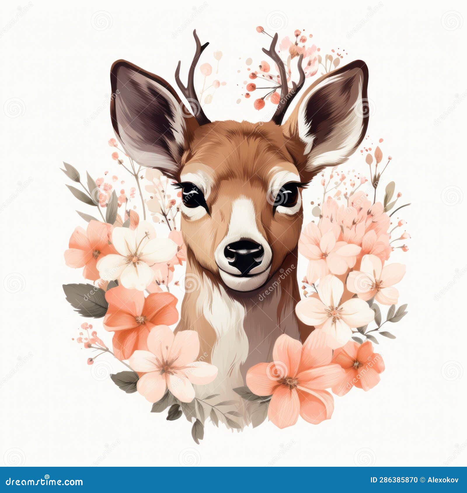 Minimalist Spring Deer with Flowers on White Background AI Generated ...