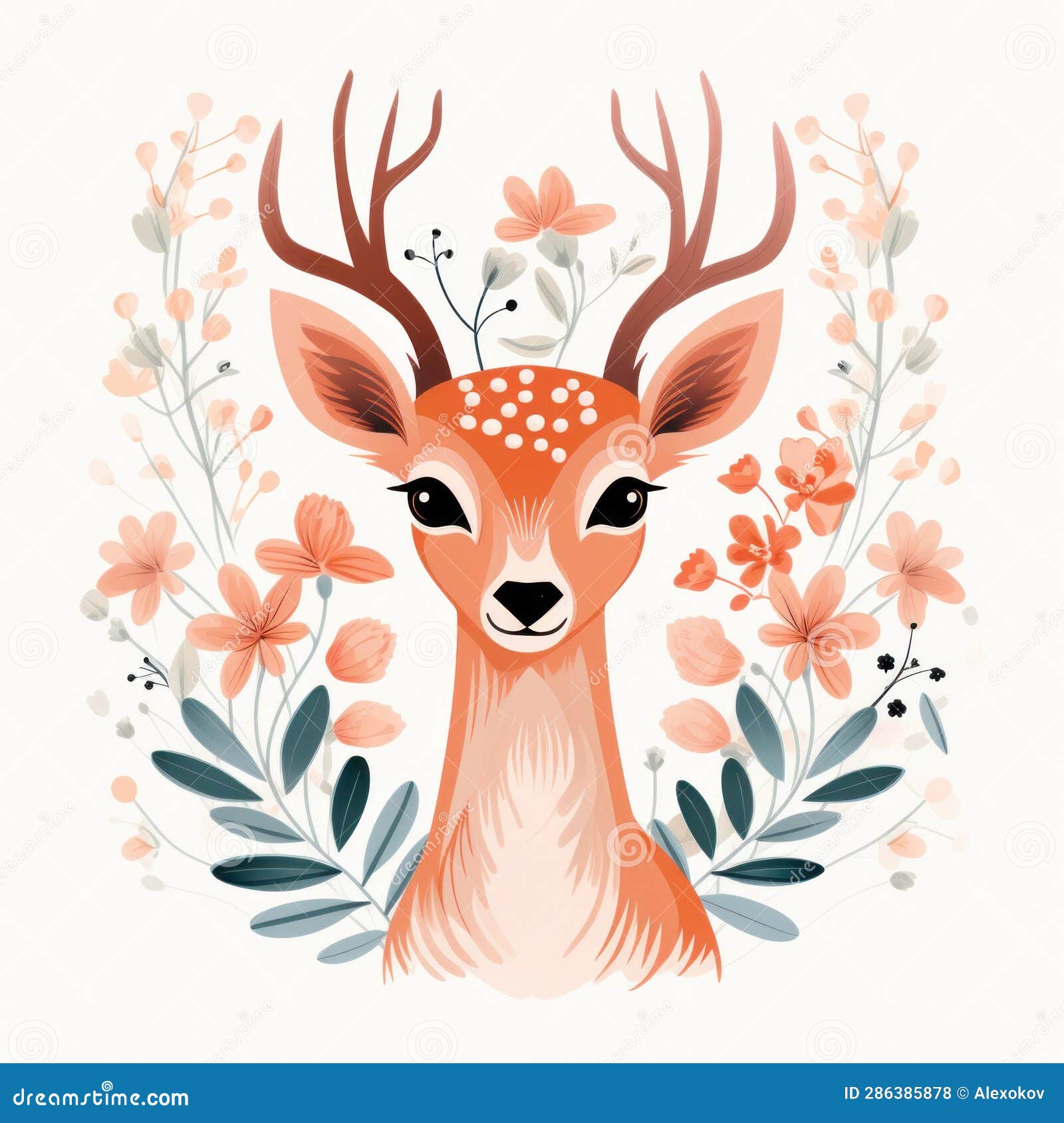 Minimalist Spring Deer with Flowers on White Background AI Generated ...