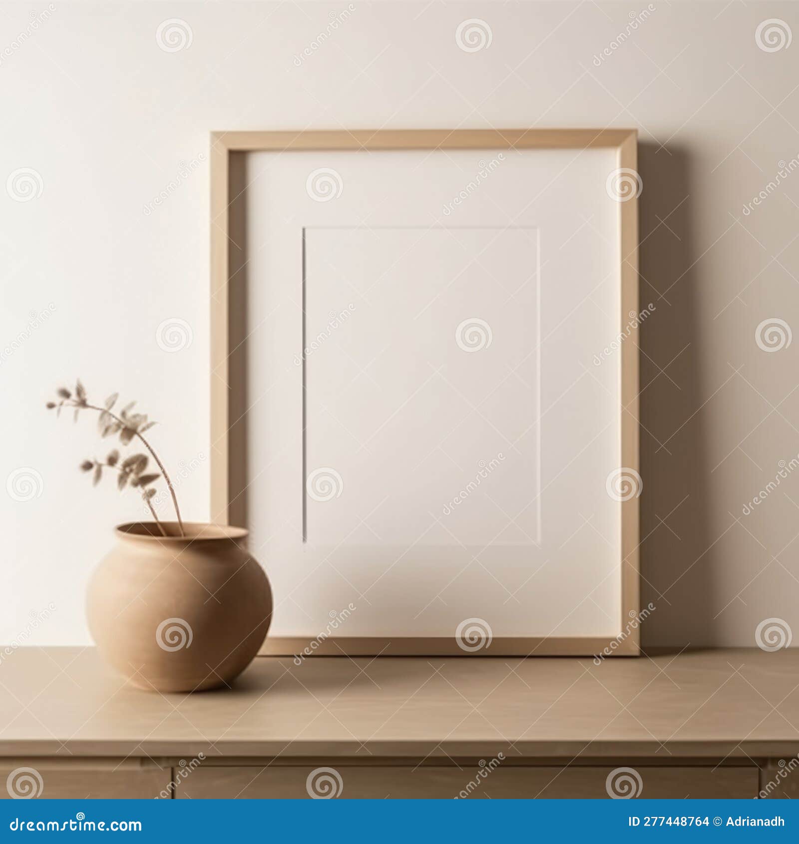 Square Frame Mockup Close Up on Wall Painted Beige Color. Stock ...