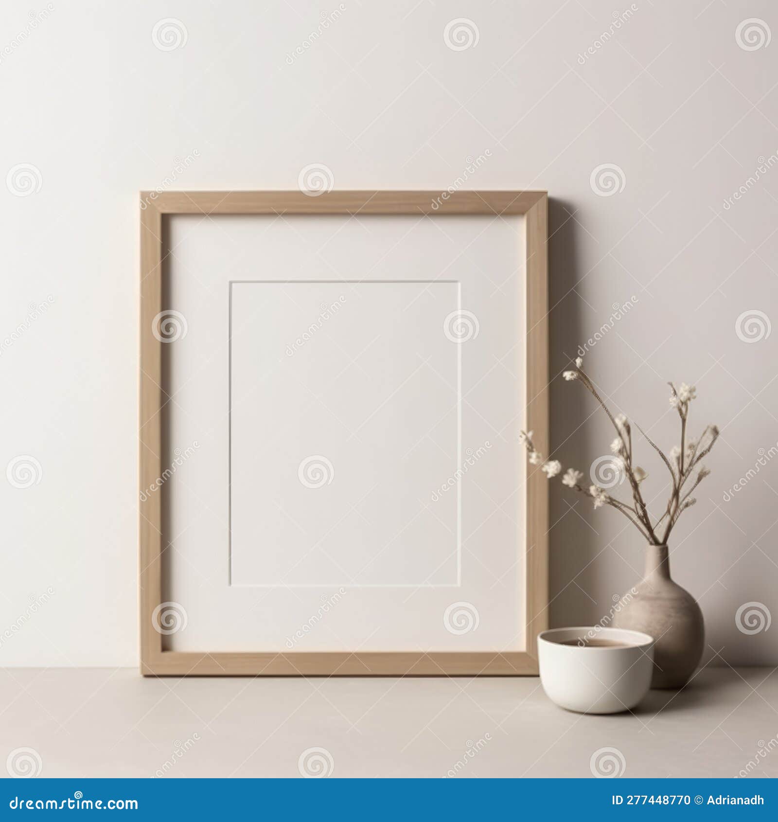 Square Frame Mockup Close Up on Wall Painted Beige Color. Stock ...
