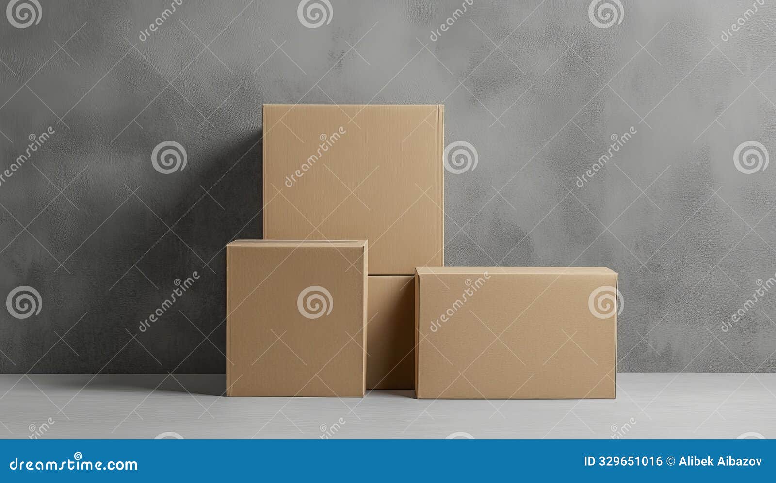 Minimalist Stack of Cardboard Boxes Against Grey Wall for Packing and ...