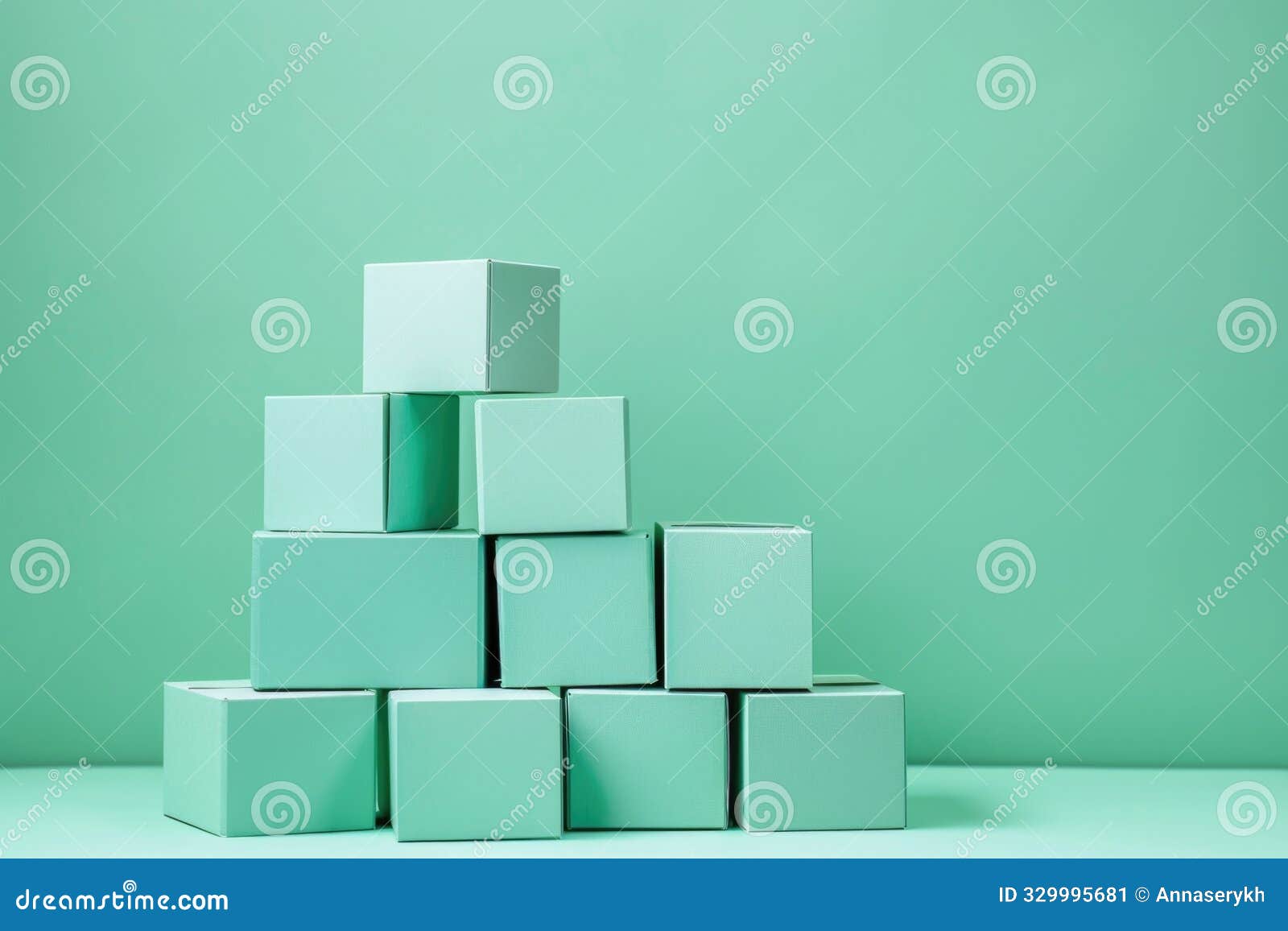 Minimalist Stack of Empty Light Green Boxes on Turquoise Background for ...