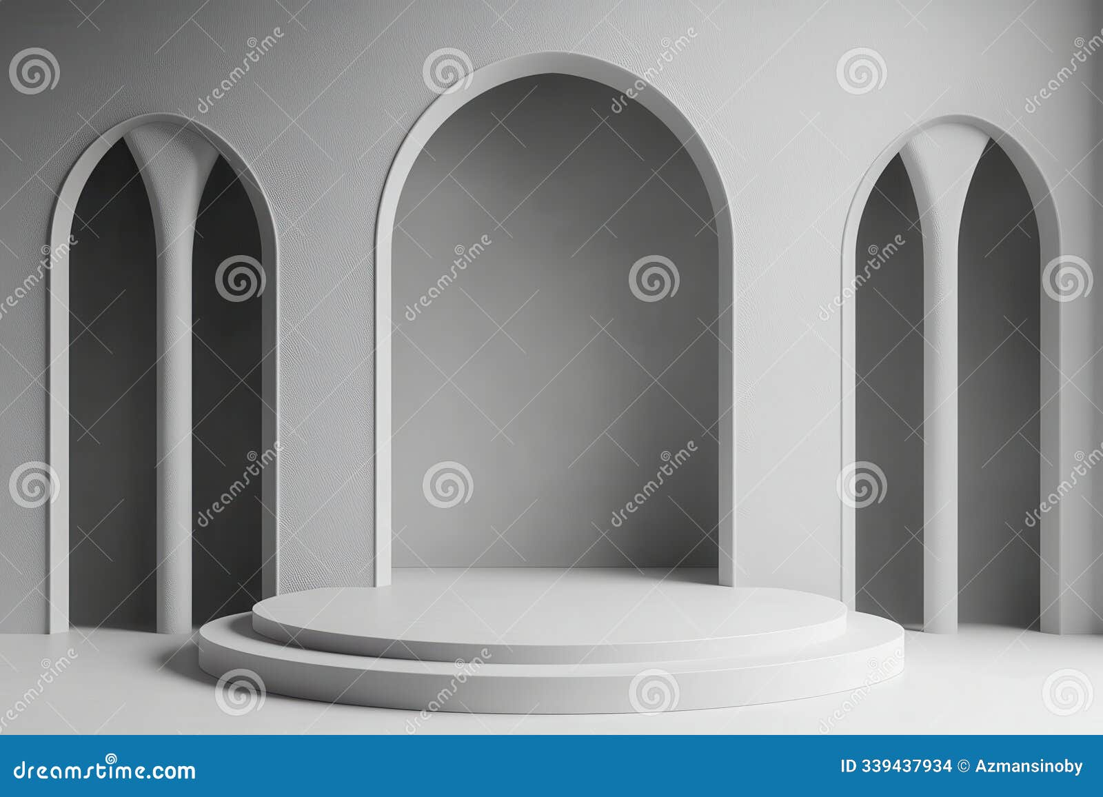 A Minimalist Stage Design Featuring Arches and a Circular Platform in a ...