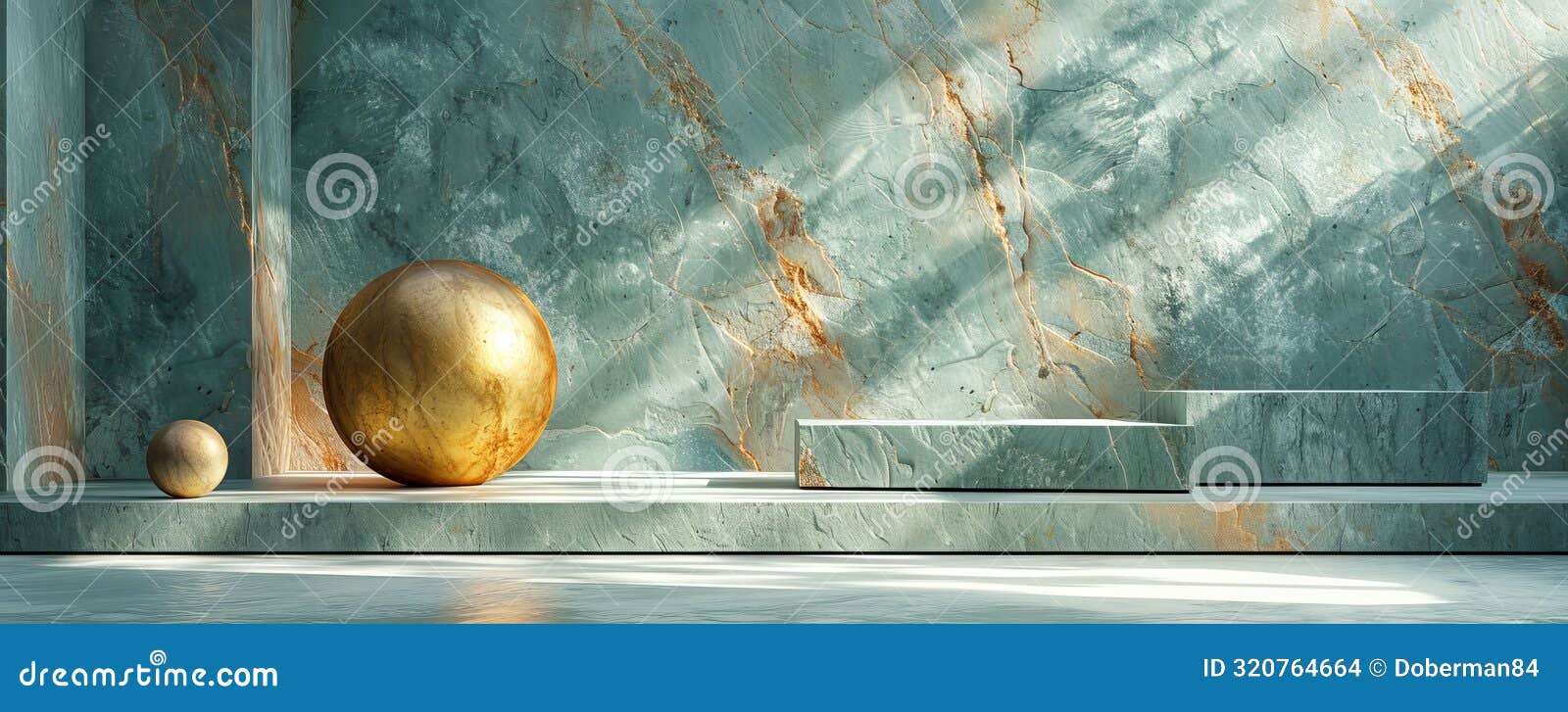 Minimalist Stage Design with Marble Textures, Spherical Objects, and ...