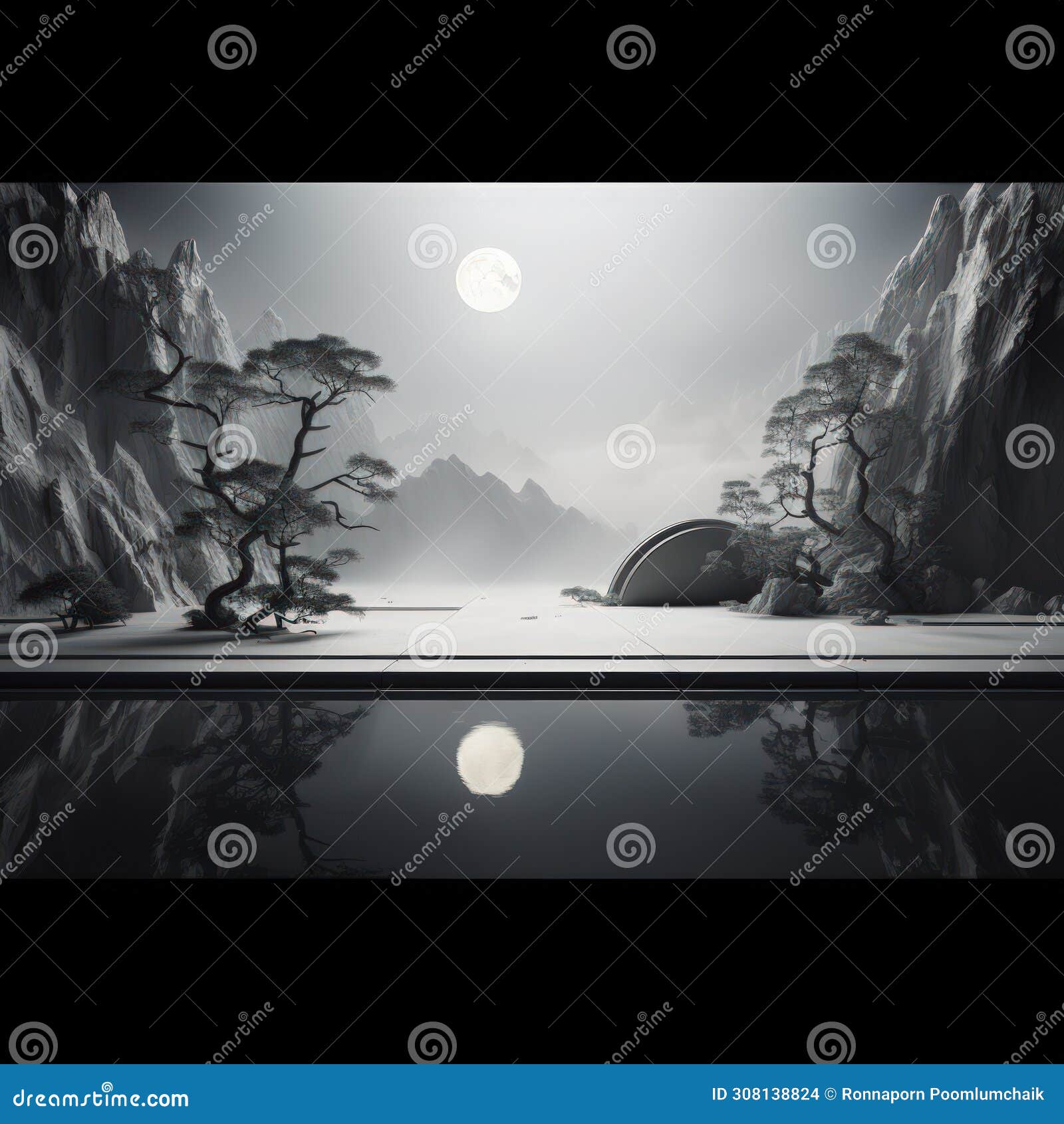 Minimalist Stage Design with Moon As the Focal Point Stock Illustration ...