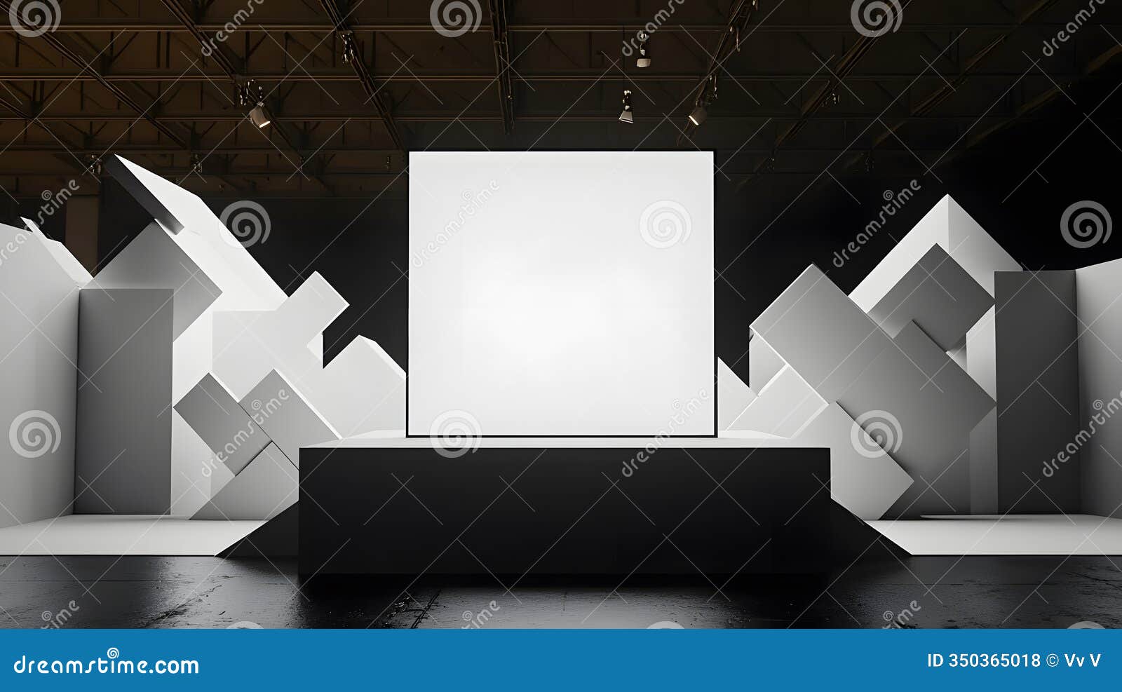 Minimalist Stage with Geometric White Structures Stock Illustration ...