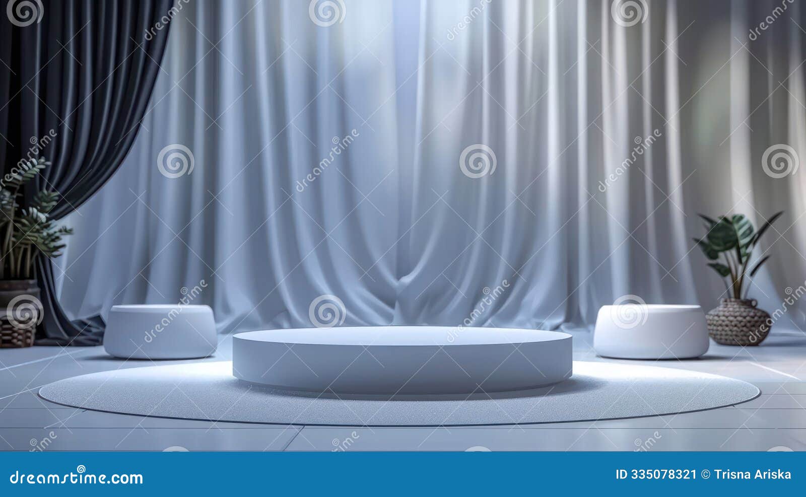 A Minimalist Stage Setup with Soft Lighting and Plants, Ideal for ...