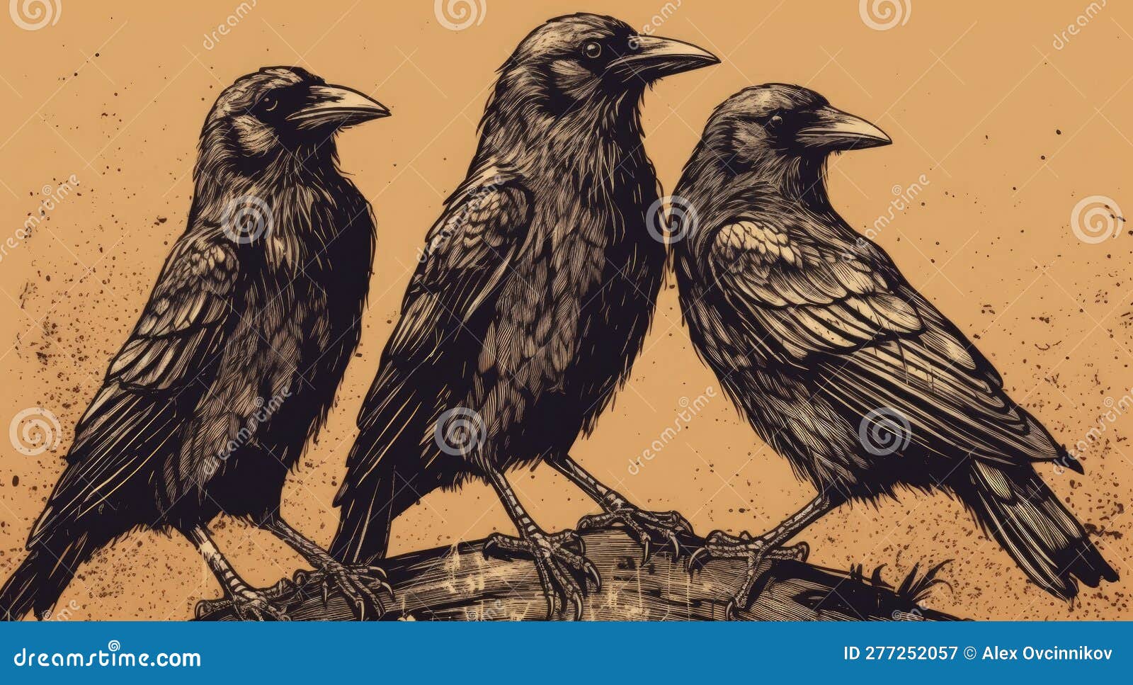 Minimalist Strokes of Three Crows in Different Poses with a Letter ...