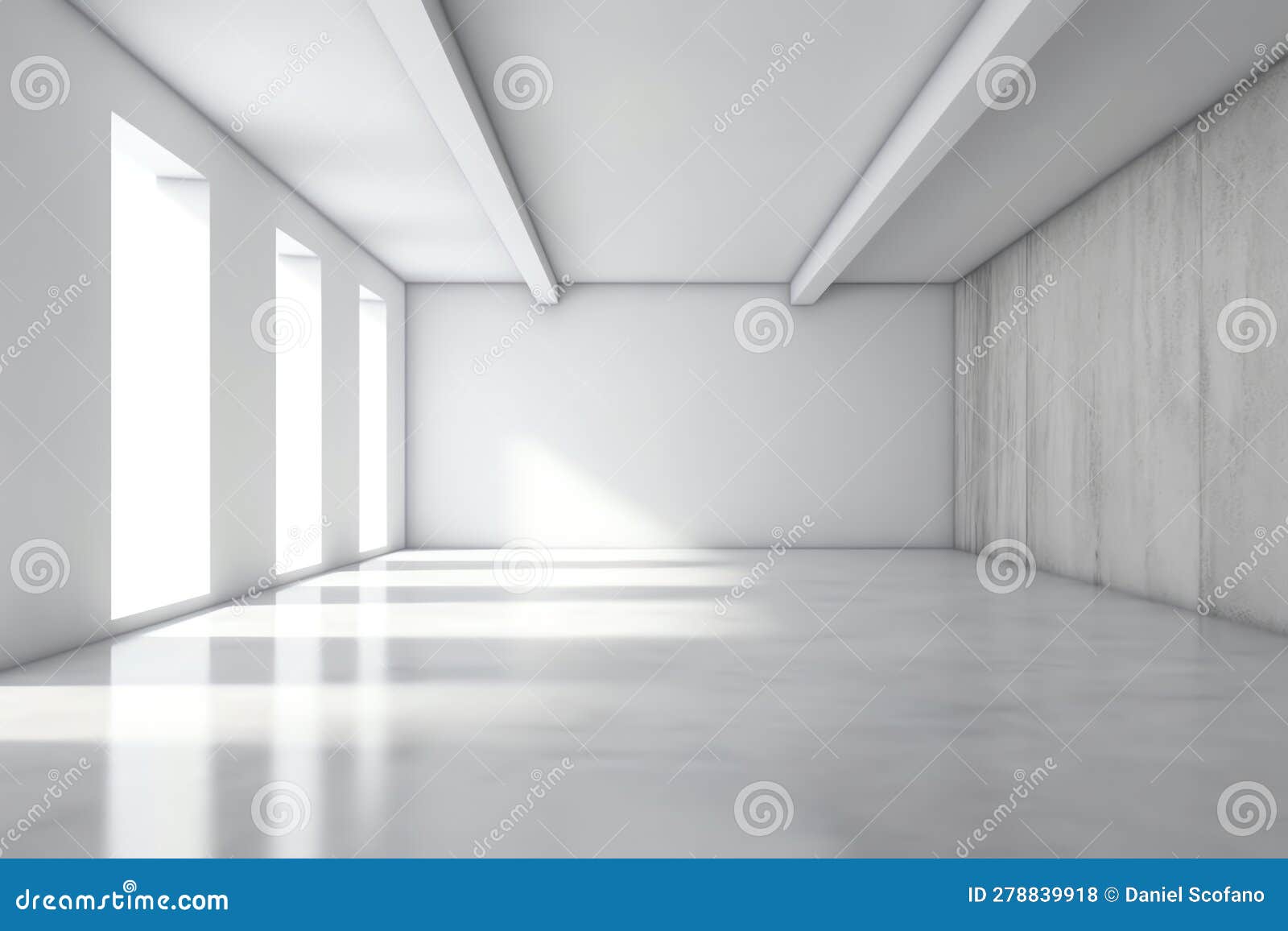 Minimalist Style Empty Room Decorated with White Concrete Wall and ...