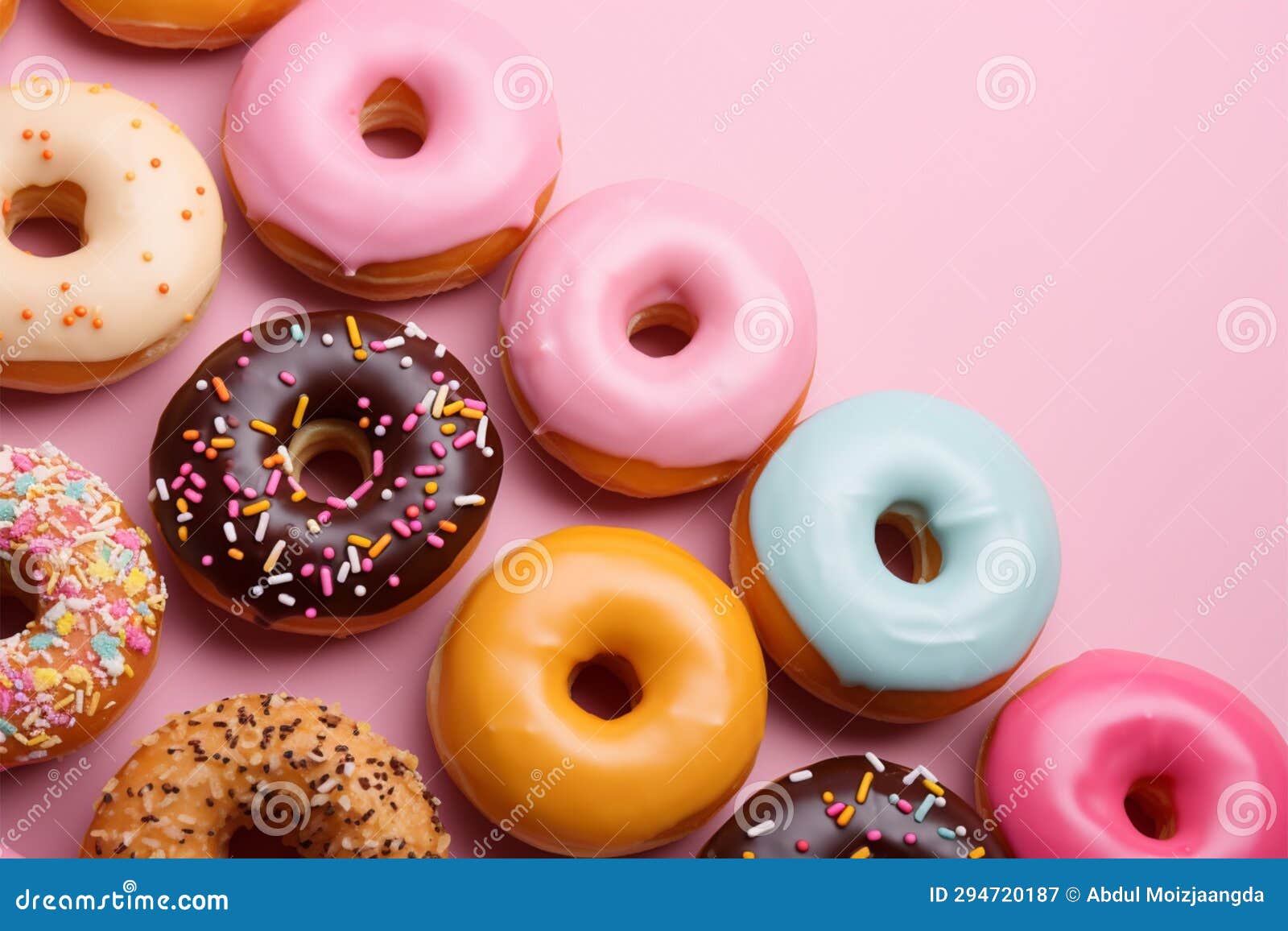 Minimalist Style Top View of Assorted Donuts on Light Brown Stock ...