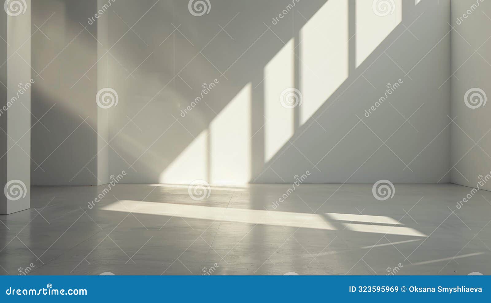 Minimalist Sunlit Empty Room with Shadow Patterns on Floor Stock Image ...