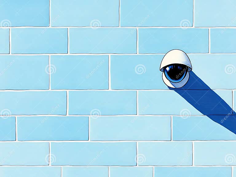 Minimalist Surveillance Camera Embedded in a Light Blue Wall ...