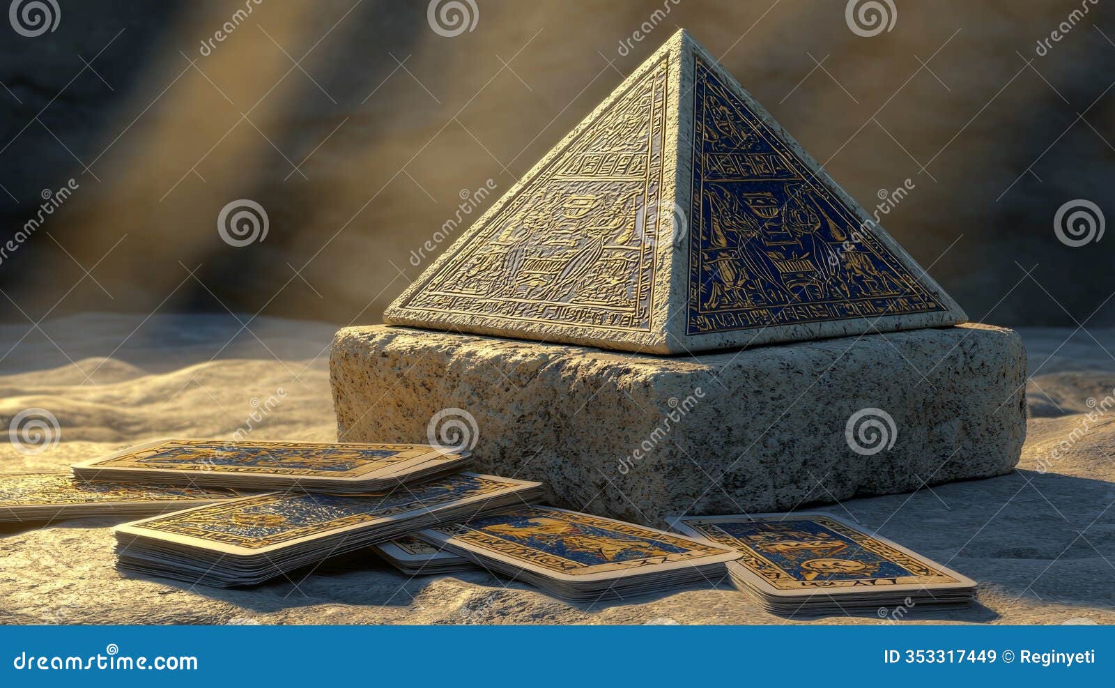 Minimalist Tarot Cards and Stone Pyramid in 3D Setting Stock ...