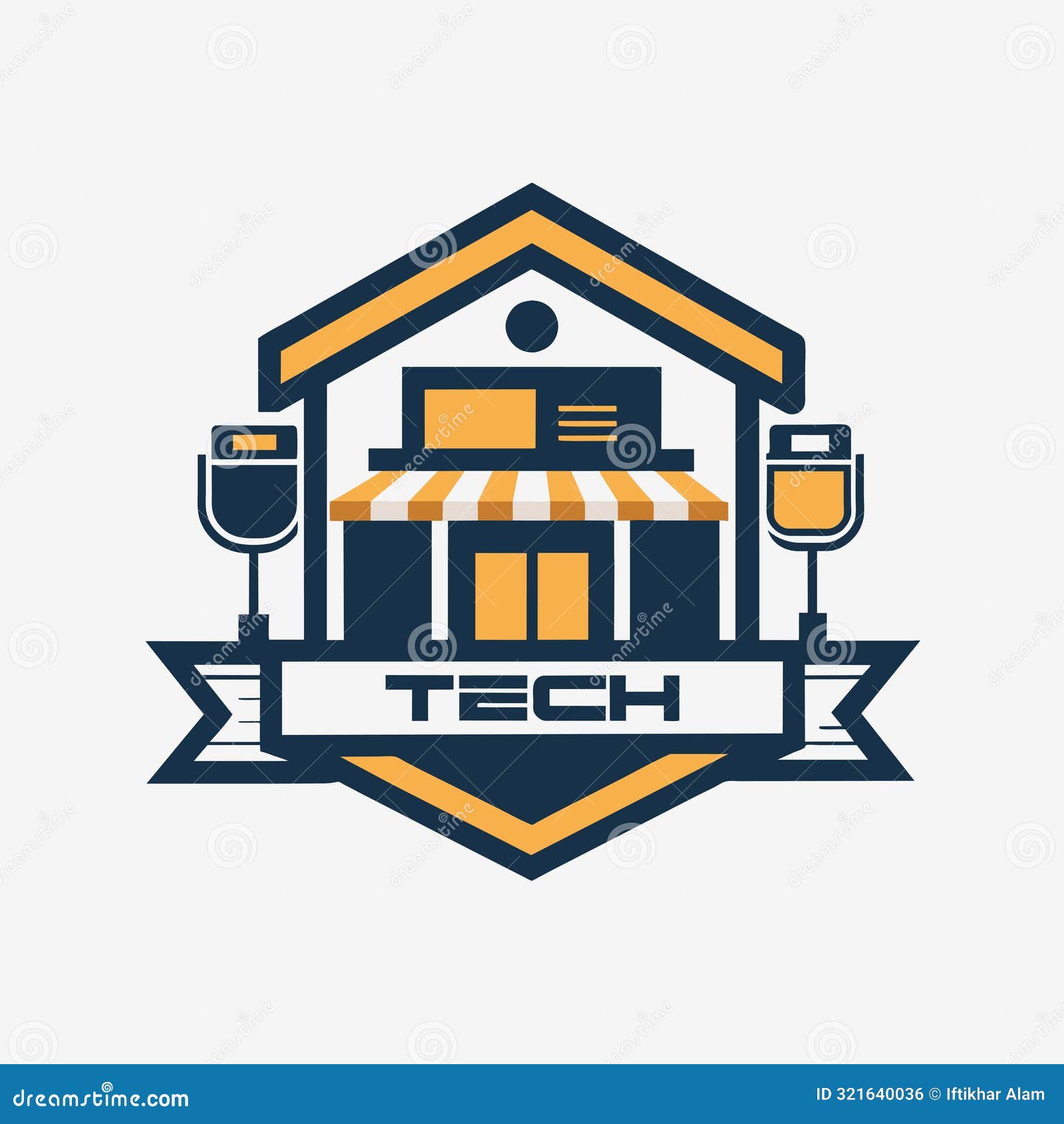 Minimalist Tech Store Logo Design Featuring a House, Awning, and Ribbon ...