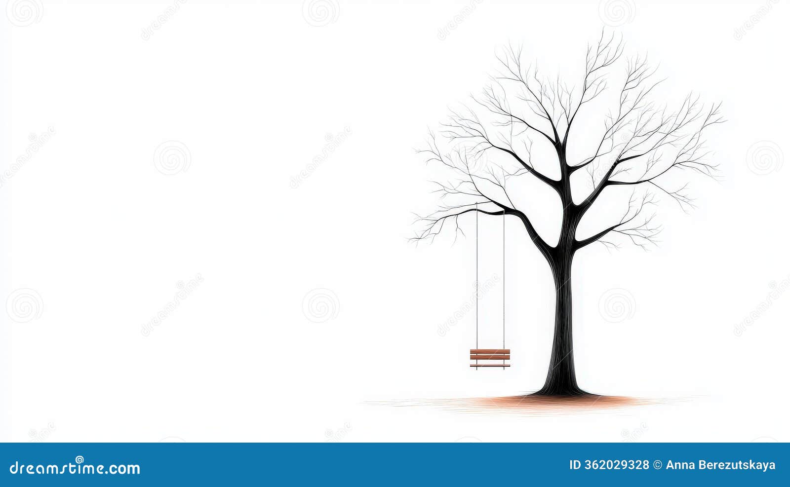 Minimalist Tree Illustration with Swing on Bare Branches and White ...
