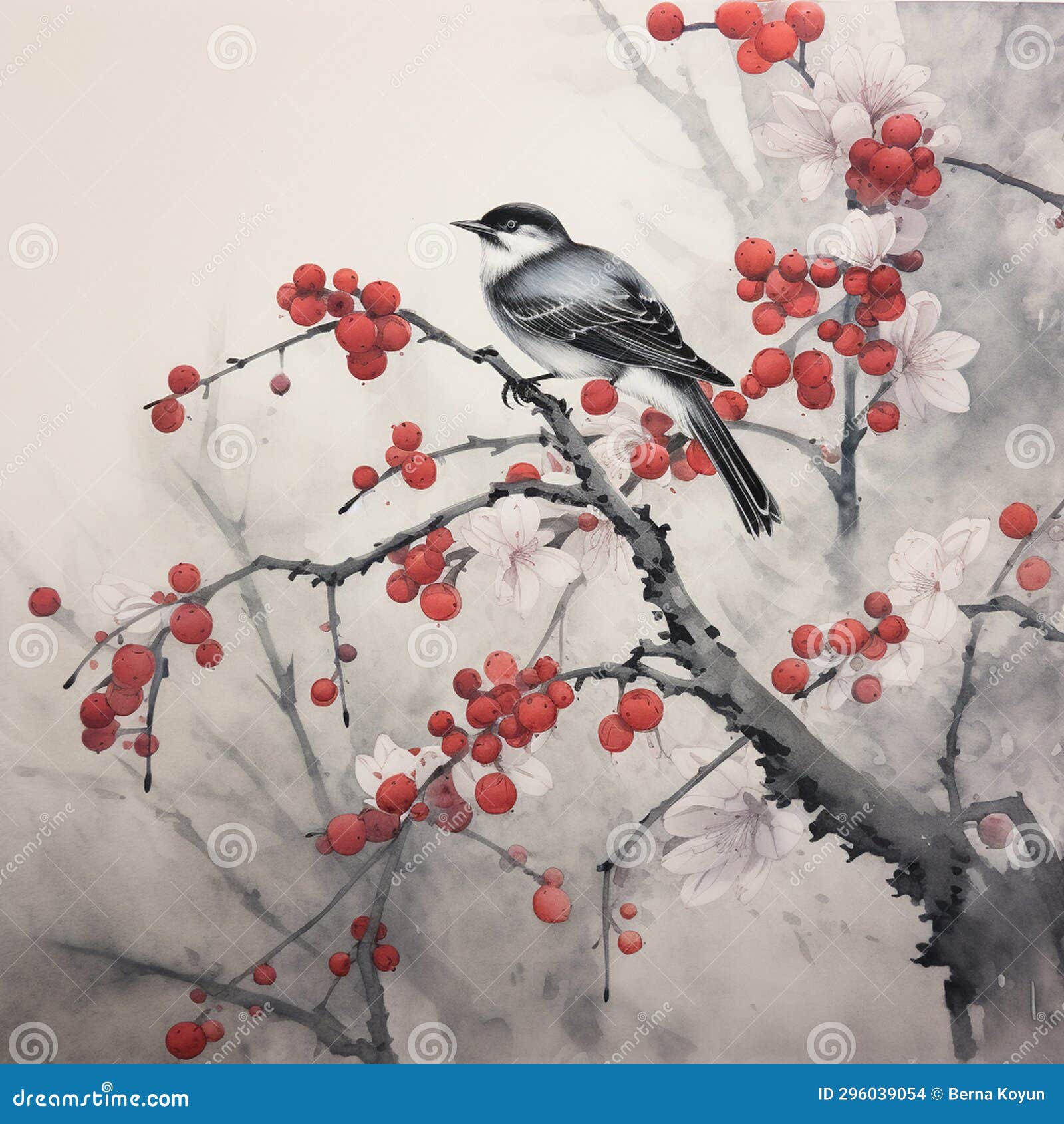 Minimalist Tree Sumi-e Ink Painting Stock Illustration - Illustration ...