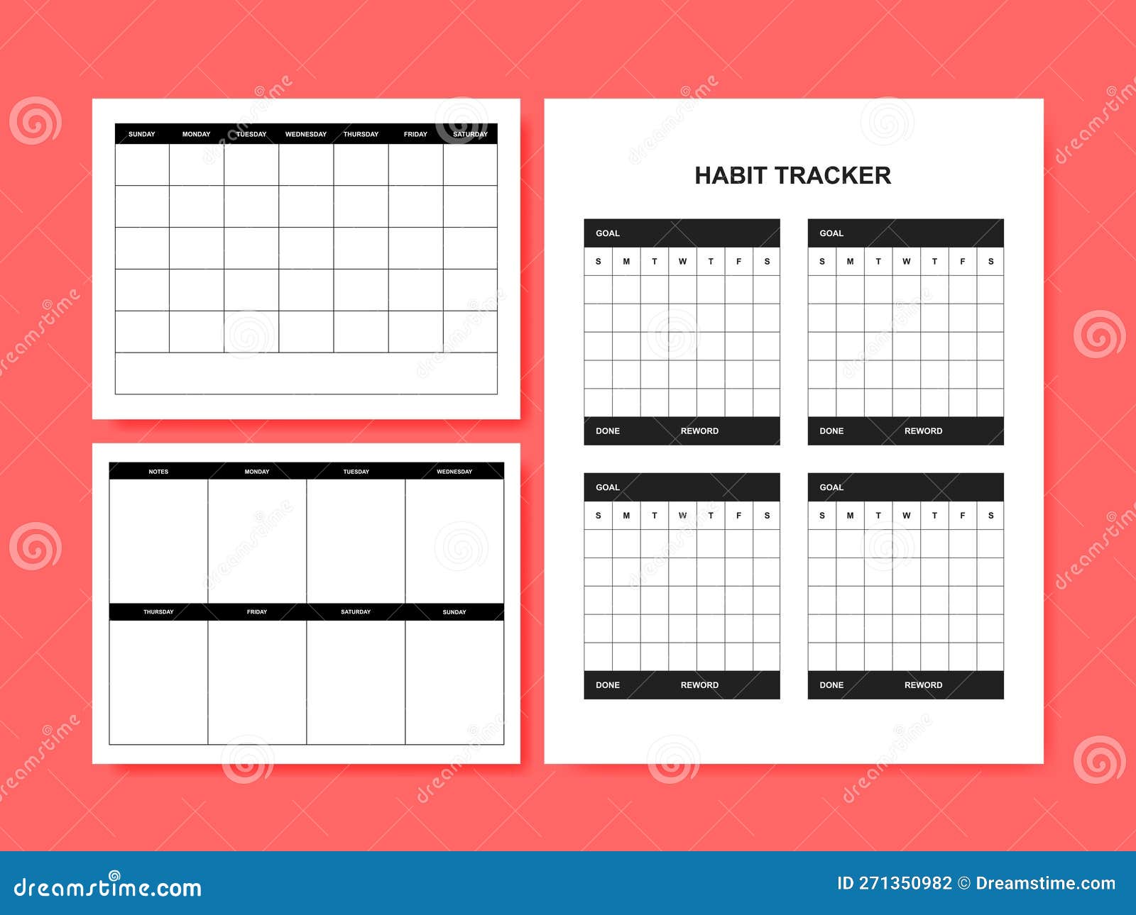 Minimalist Undated Personal Planner Page Templates. Monthly Plan ...