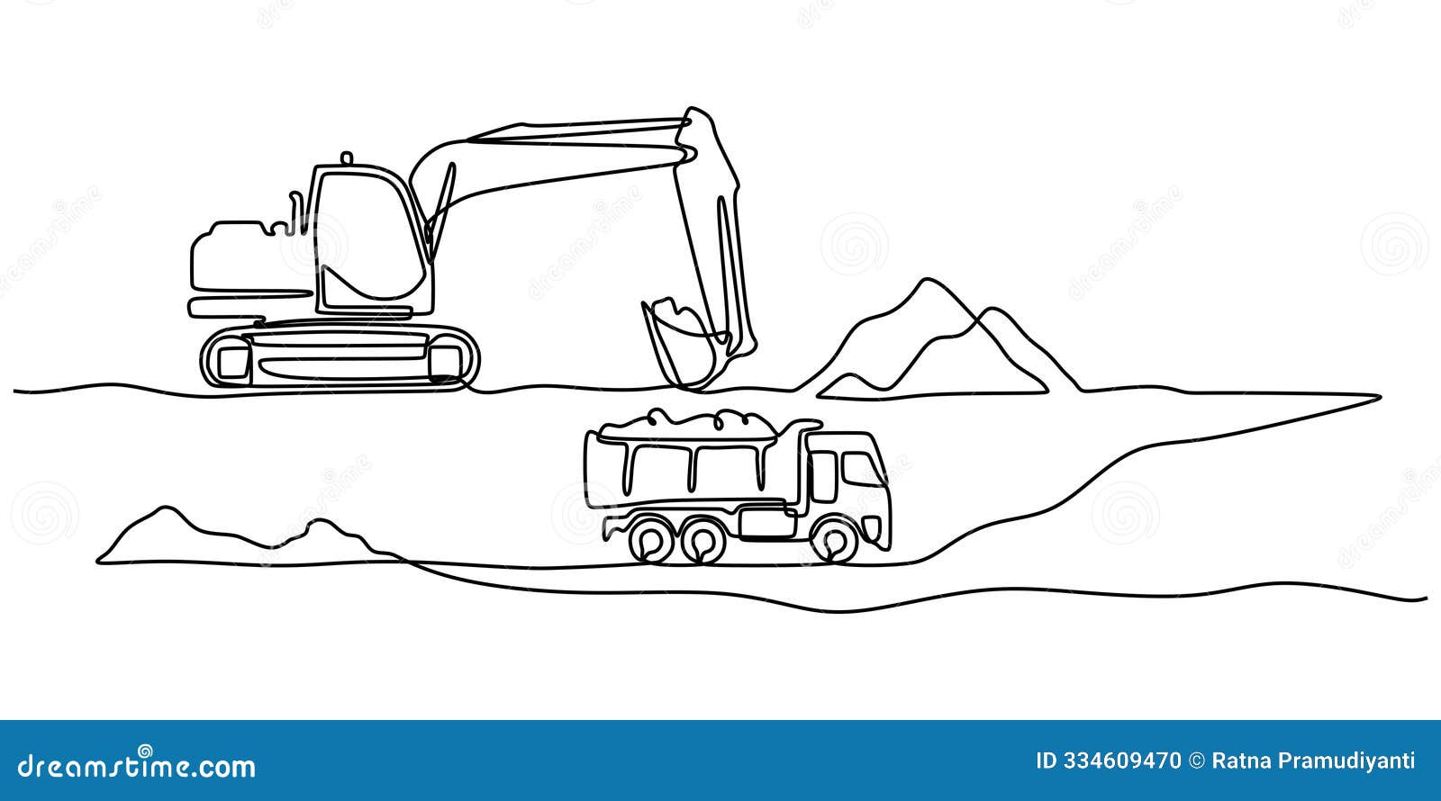 Minimalist Vector Illustration of Loader and Dump Truck in One Line ...