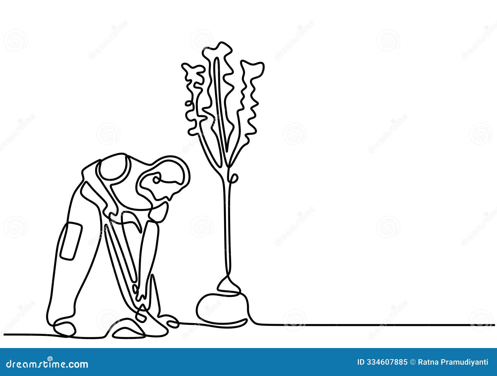 Minimalist Vector Illustration of a Man Planting a Tree in Continuous ...